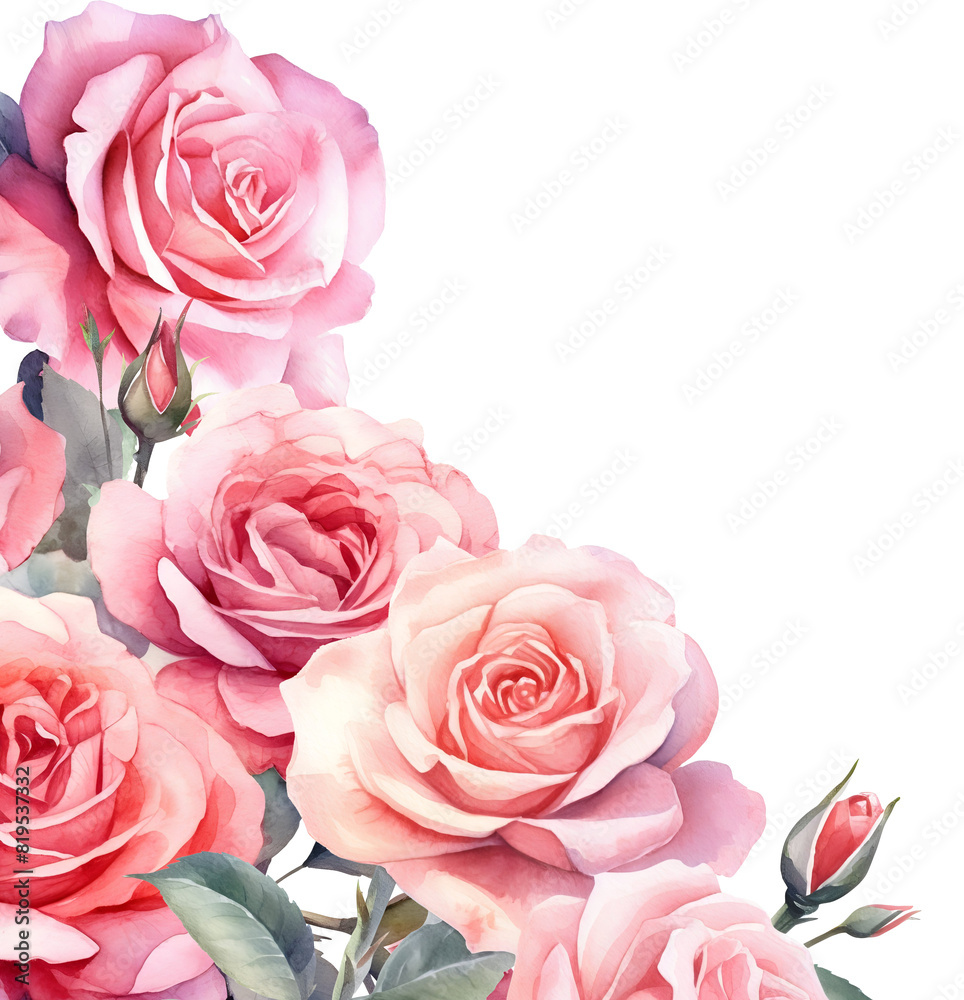 Floral border frame with Delicate blush watercolor roses, corner ...