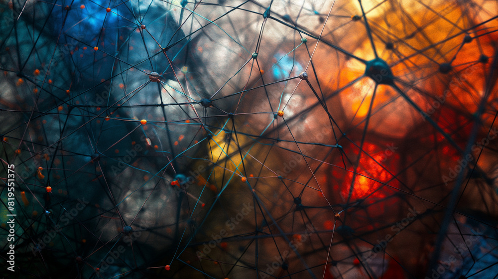 Strings forming a lattice structure, connecting different dimensions in ...