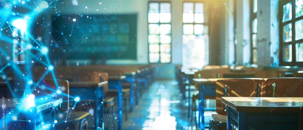 Educational wave of AI transforming classrooms, close up, learning ...