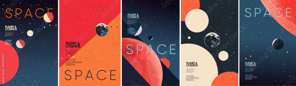 Space, planets and galaxy. Set of futuristic space posters featuring ...