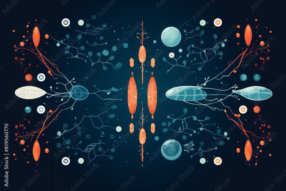Abstract digital art depicting a colorful molecular and neural network ...