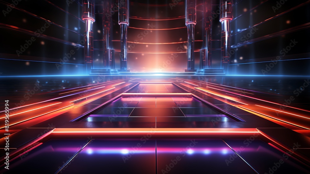 podium with a holographic interface, in a futuristic control room with ...