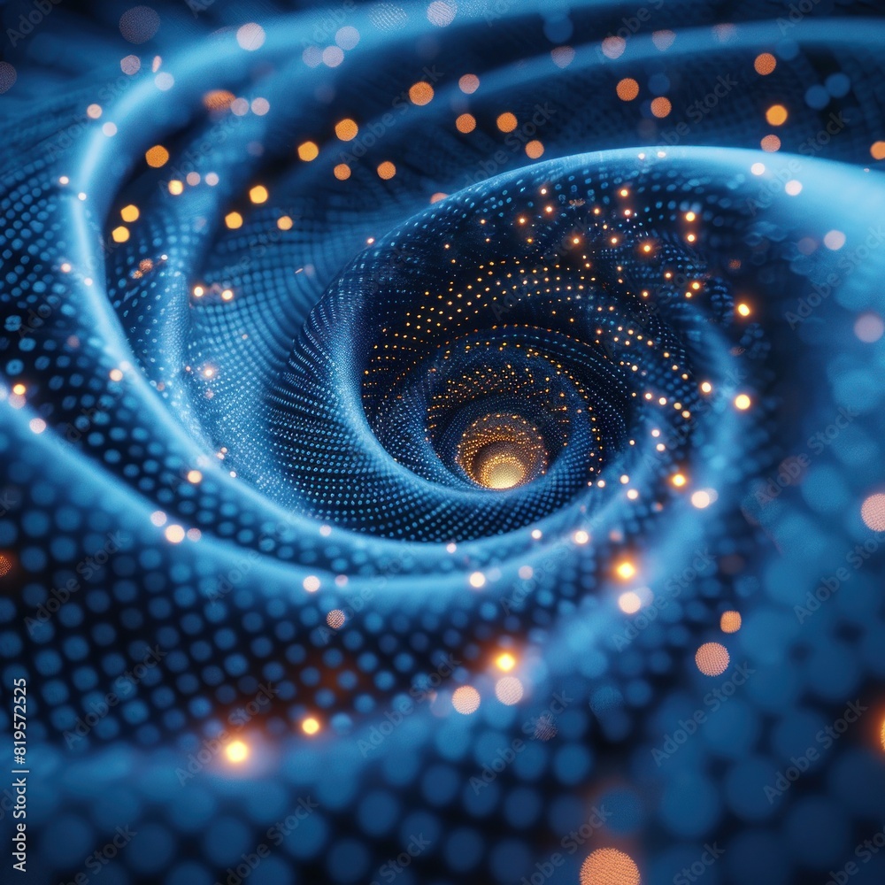 Spiral with black lines and white dots on a blue background of striking ...