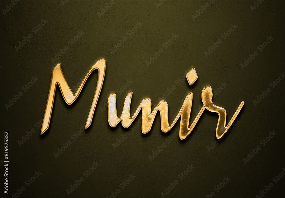 ภาพประกอบ Stock Old gold text effect of Arabic name Munir with 3D ...