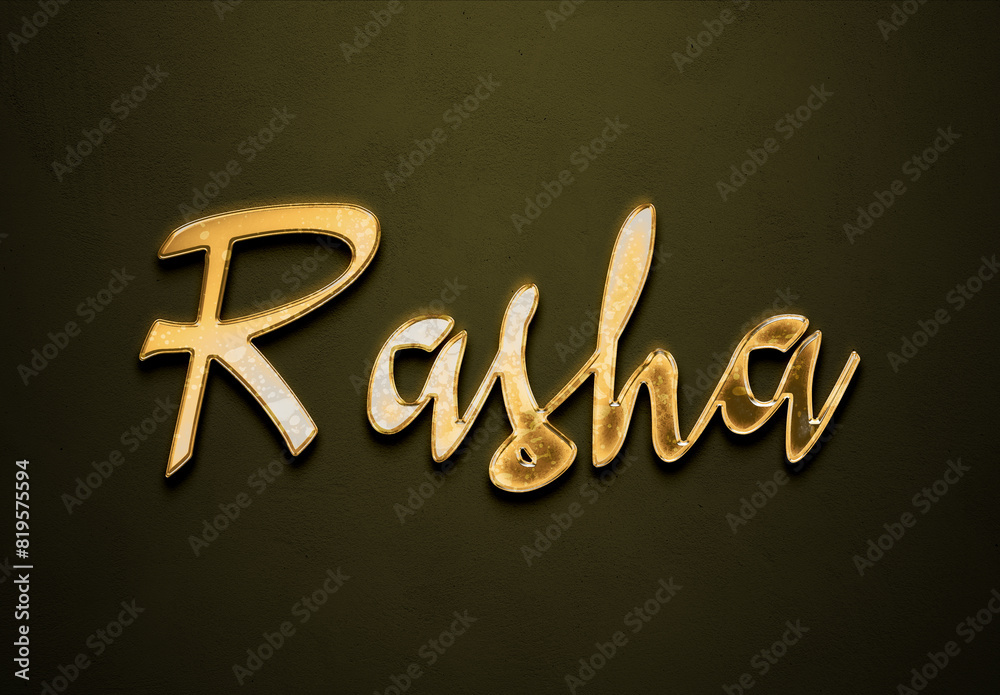 Old gold text effect of Arabic name Rasha with 3D glossy style Mockup ...