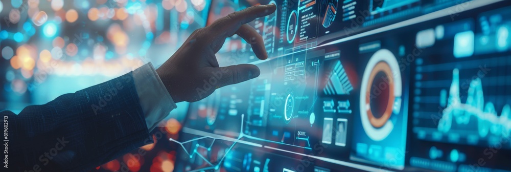 Businessman hand working with virtual innovation Operations management involving business ...