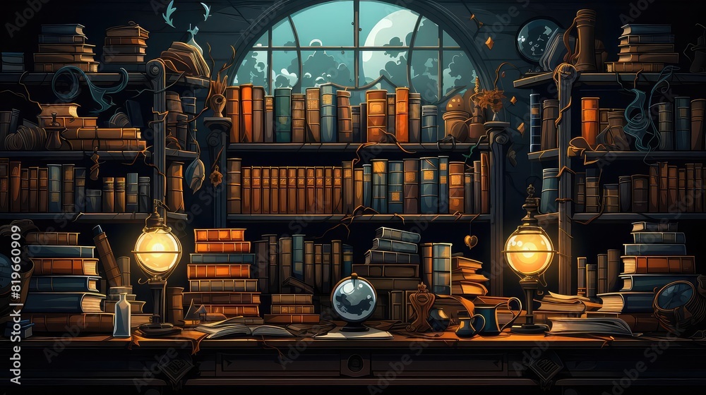 Study background flat design front view vintage bibliophile theme ...