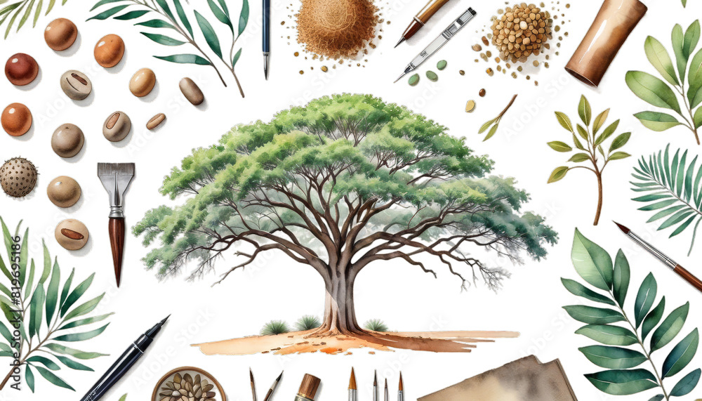 hand watercolor part tree southern illustration drawing nature africa ...