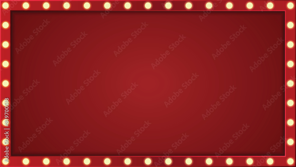 Retro light box frame border with 16:9 aspect ratio, red shining ...
