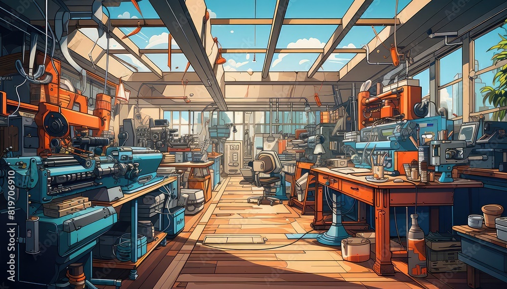 Workshop background flat design front view modern maker space theme ...