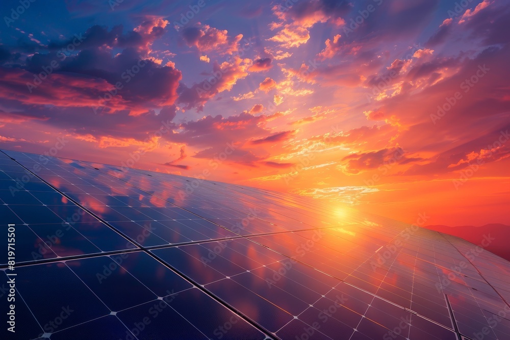 Solar panels installed on a roof, sunset sky - 3D 4k animation ...