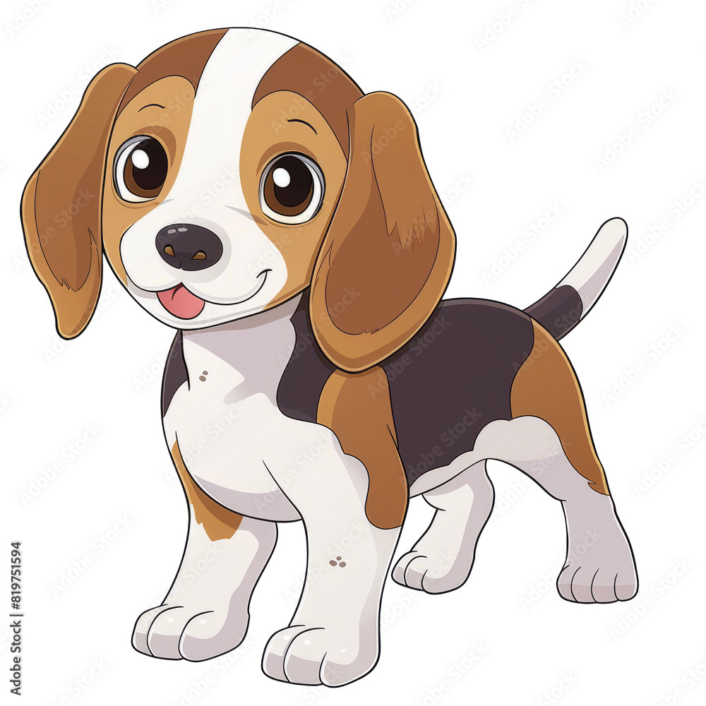 Cute cartoon character of beagle puppy in comic style illustration ...
