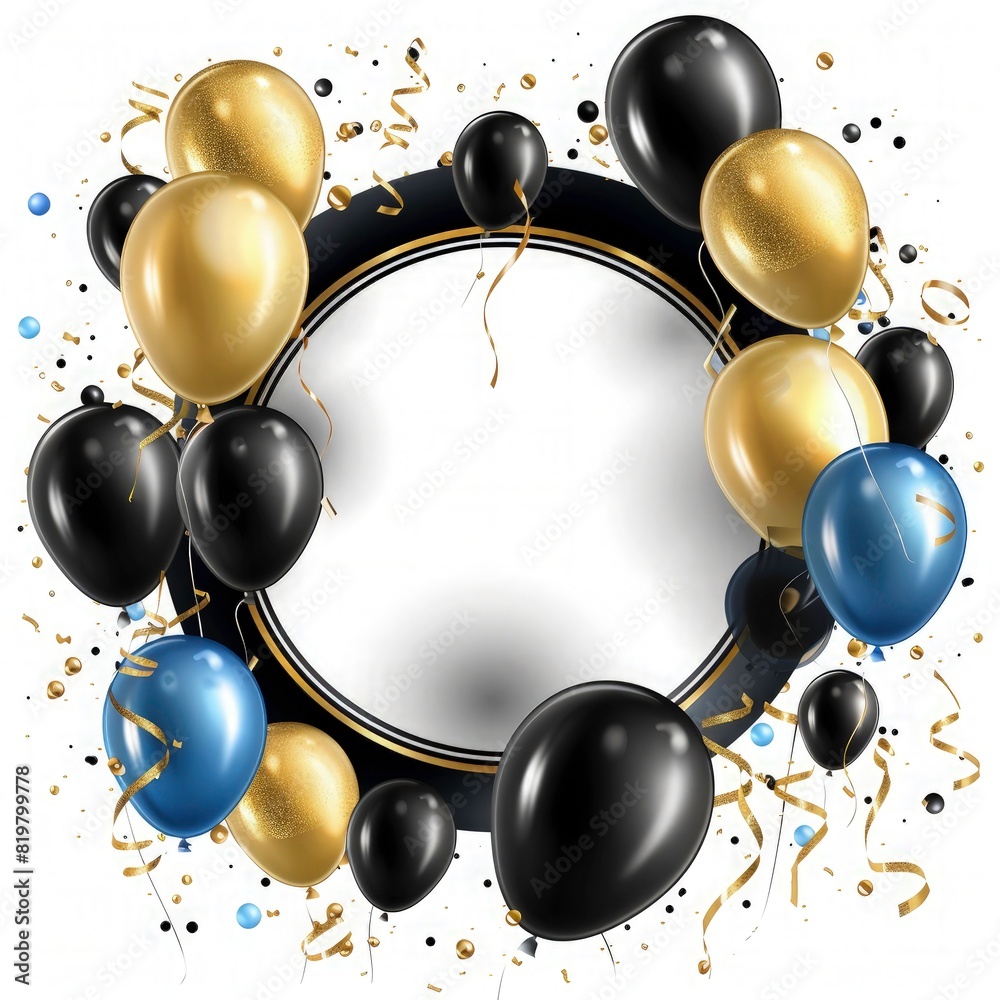 Birthday frame with black, gold and blue birthday balloon, frame with ...