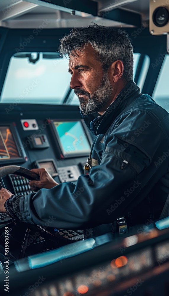 Maritime Expert Navigates Cargo Ship with Advanced Digital Navigation ...