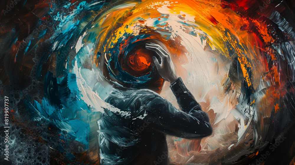 Dramatic abstract art, person in emotional distress or feeling intense ...