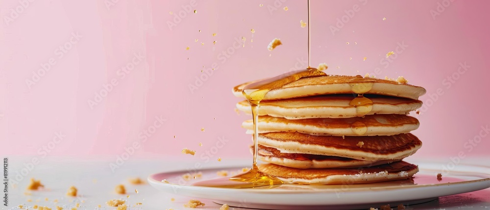 Pancakes being flipped on a griddle,with Pastel Pink background,free ...