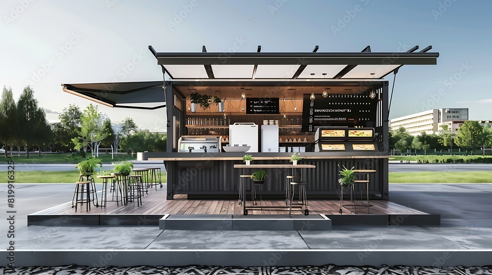 Food truck container cafe mobile mock up design loft style architecture ...