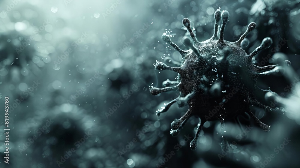 A digital simulation of a virus classified as a biohazard, side view ...
