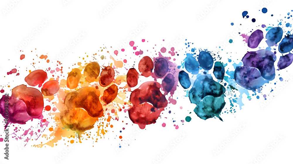 Paw mark made with colorful paint splash isolated on a transparent ...