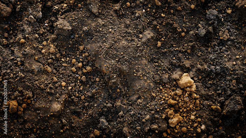 High-resolution photograph capturing the detailed surface of loamy soil ...