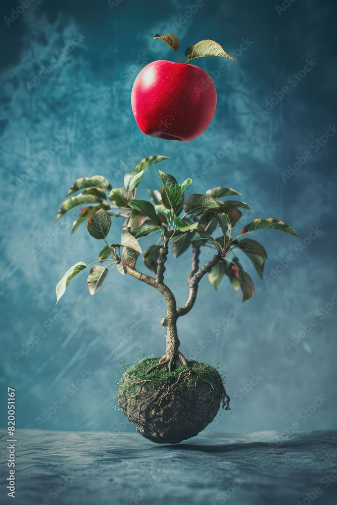 Create an image of an apple falling from a tree, nature theme, front ...