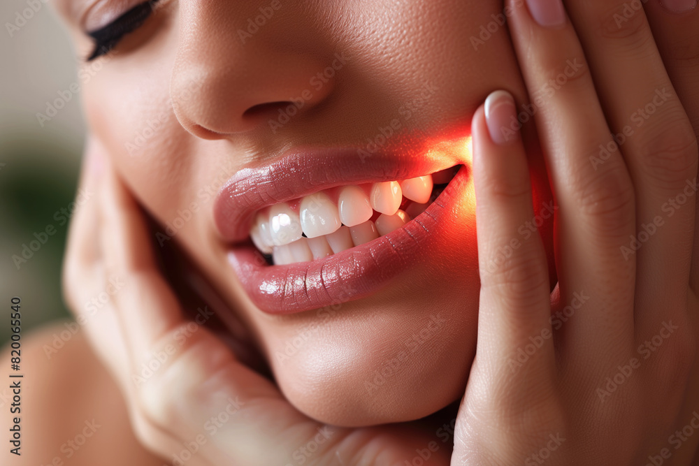 Woman with toothache, periodontal disease in wisdom teeth, gum ...