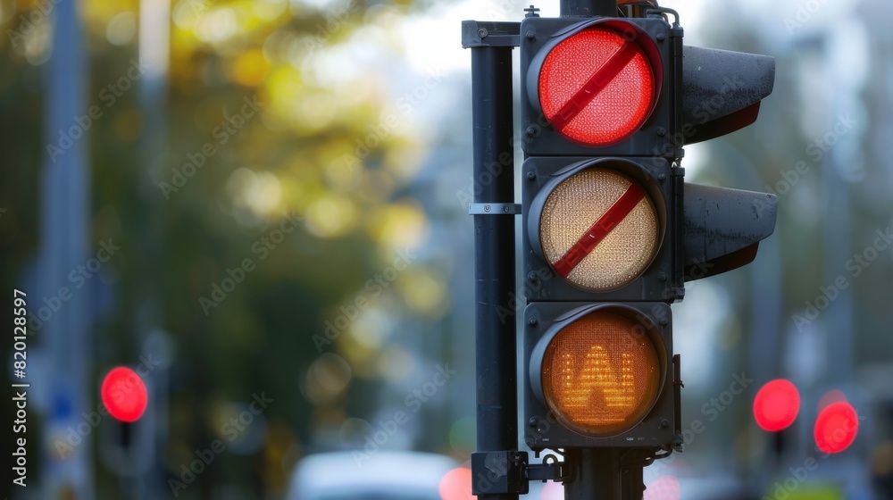Traffic light with a no turn on red sign, indicating traffic rules and ...