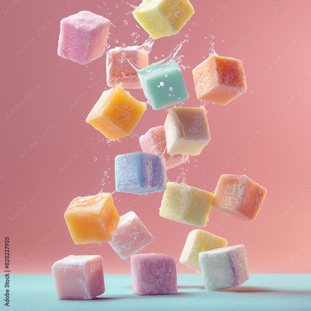 Take a photo of a bunch of brightly colored sugar cubes suspended in ...