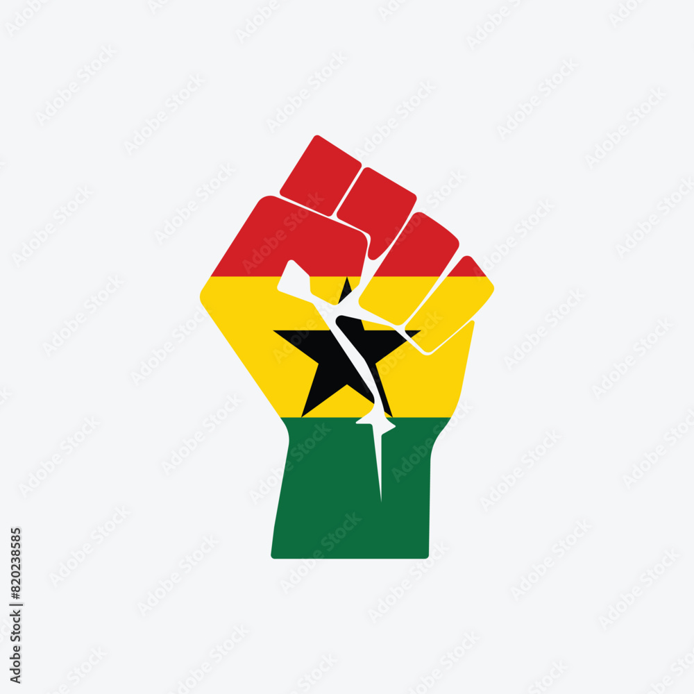Flag of Ghana in the shape of raised hand sign isolated on background ...