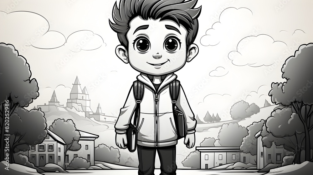Smiling boy coloring page for kid: simple outlines in cartoon style for ...