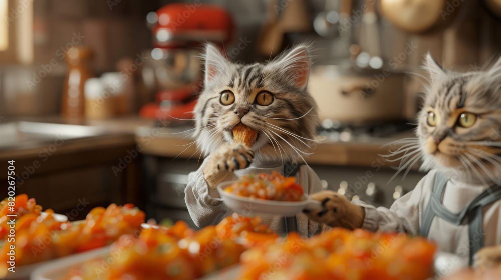 Award Winning National Geographic Minimal style, 3D cats in culinary ...