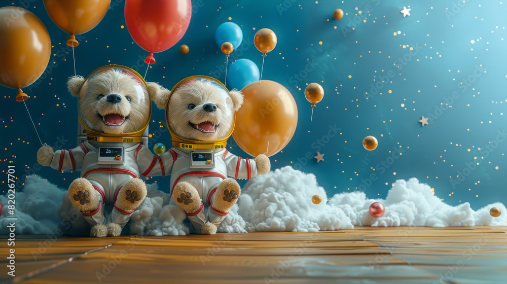 Award Winning National Geographic Minimal style, 3D dogs in astronaut ...