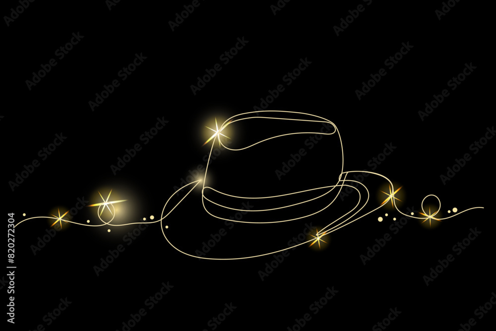 Line Art fedora Hat with Gold Glitter Stars. Luxury Rich Glamour ...