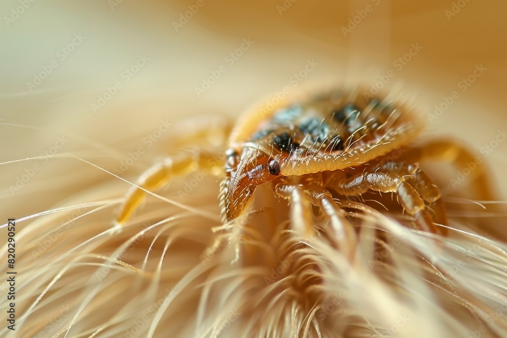 Macro photo captures tick on animal fur, signifying potential harm from ...
