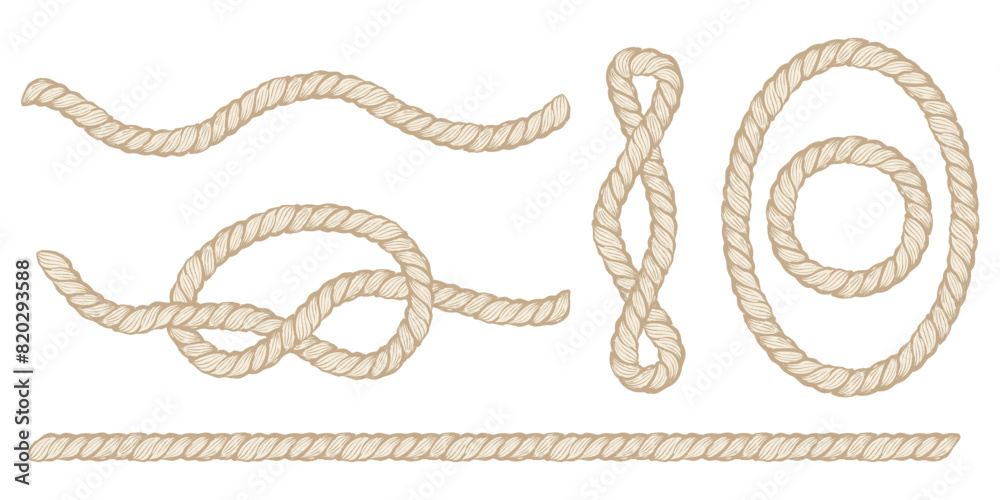 Vector set design elements with rope. Vector rope knot and frame. Stock ...