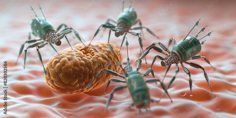 Highly detailed micrograph of dust mites on human skin illustrating the ...