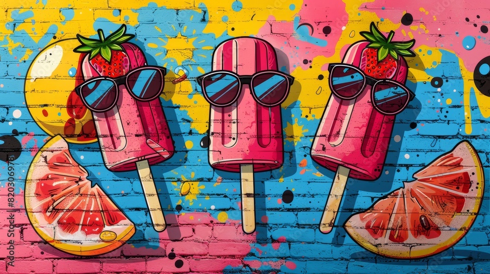 summer pop art icons, vibrant pop art collage backdrop featuring summer ...