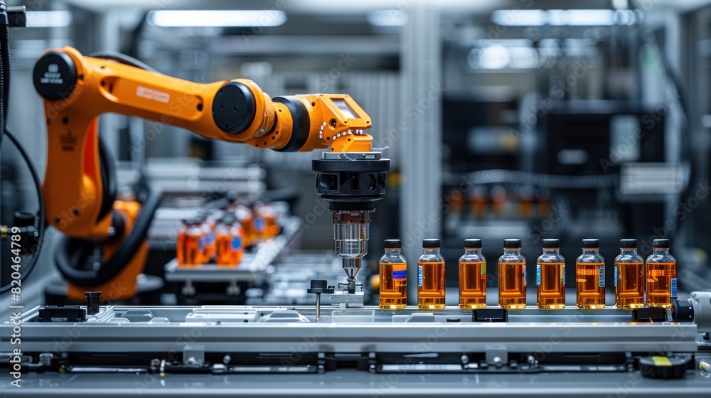 Mechanical robot expertly assembling a nuclear weapon system in a high ...