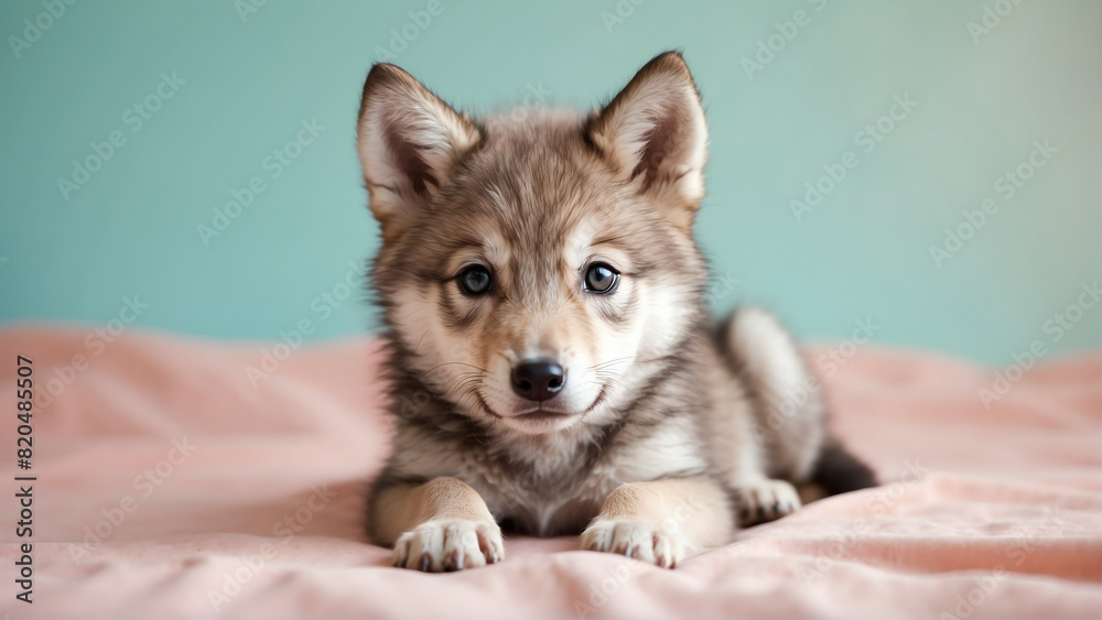 cute baby wolf on bright pastel color background from Generative AI ...
