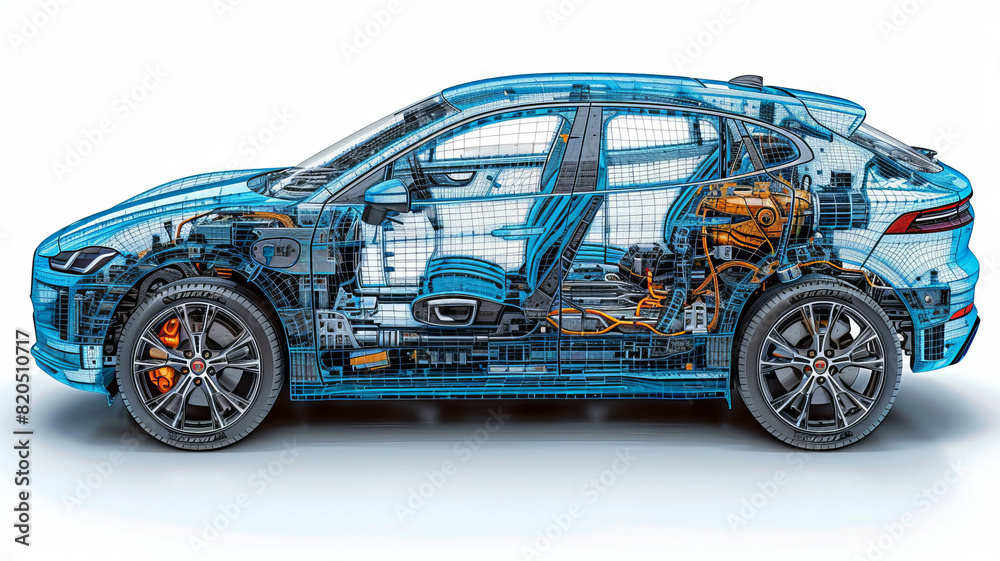 isometric diagram of a cutaway modern EV car showing all the components ...