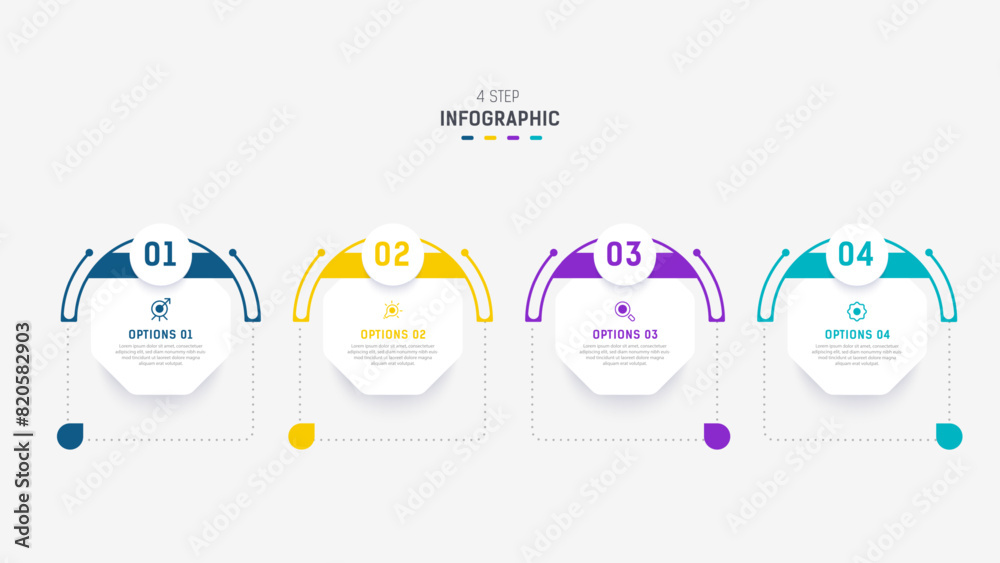 Four Step Infographic element design Vector template for presentation. process diagram and ...