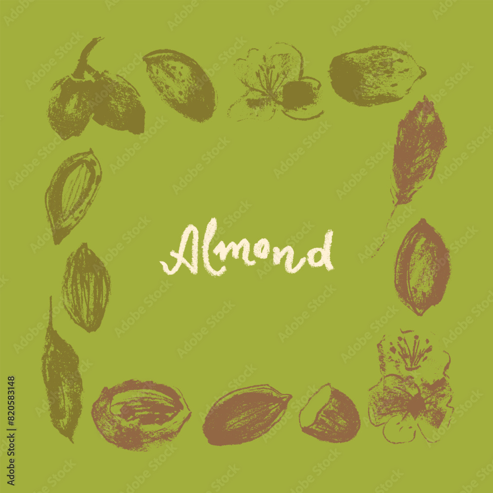 Nut wreath with almonds illustrations for banner background, packaging ...
