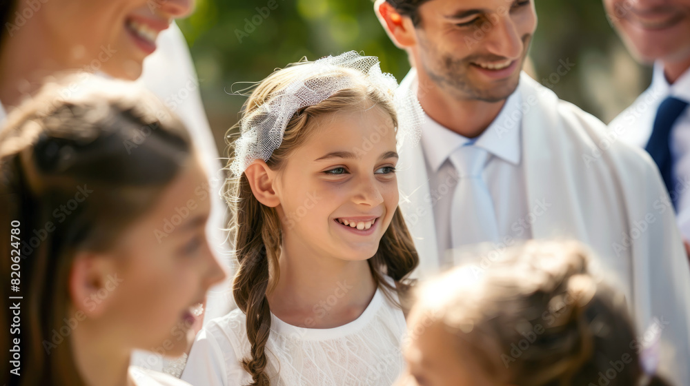 Children celebrating their First Communion in a church, dressed in ...