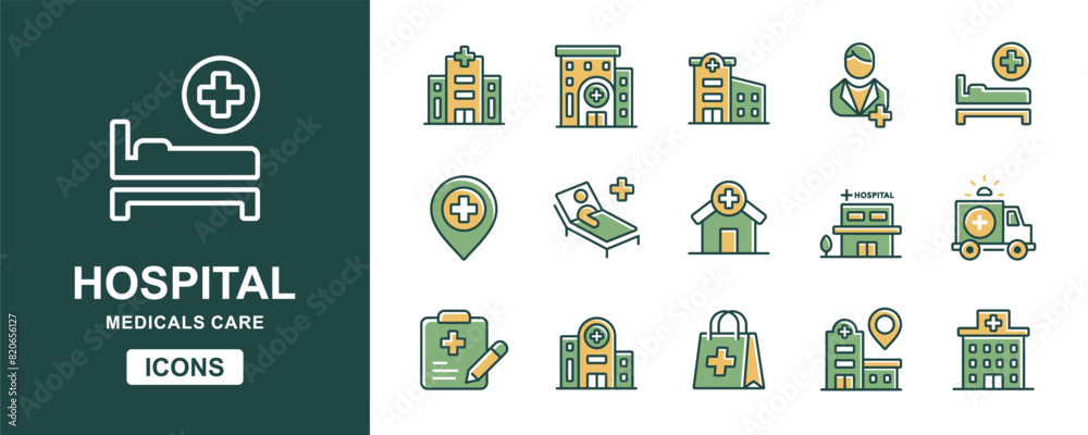 hospital and clinic buildings icon vector set health care architecture ...