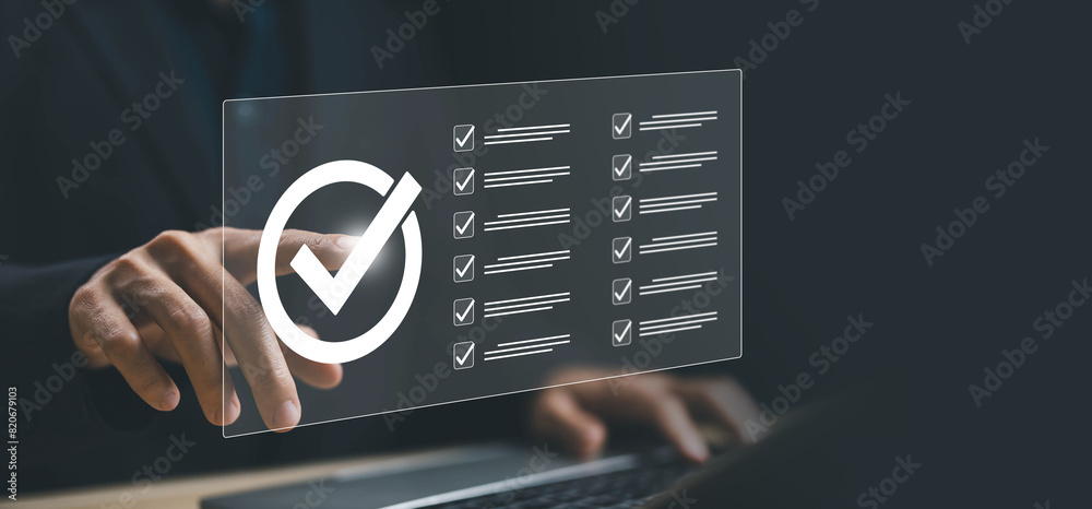 checklist concept, detail business verify task, tick mark evaluation in ...