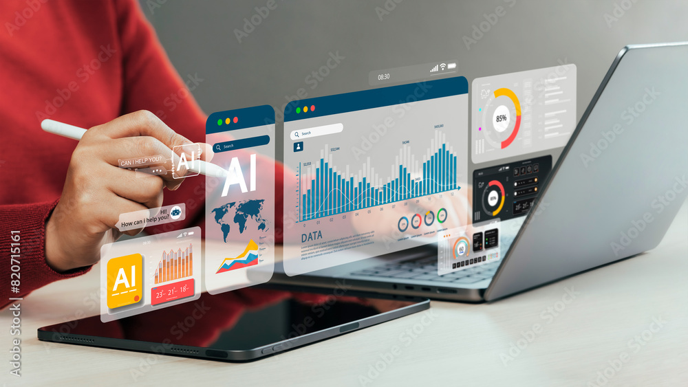 Business people using website or AI software technology analyze data ...