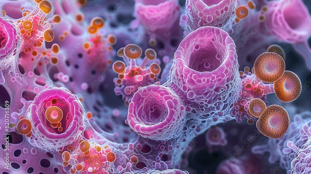 Science microscopic background, Detailed image of bacteria colonies in ...