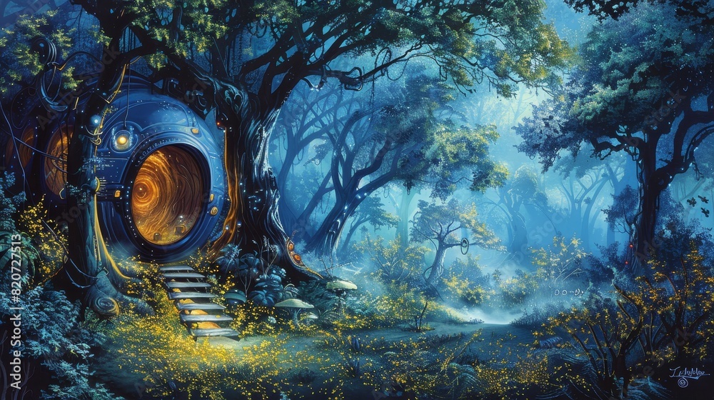 Fantasy art painting of a troop transport pod landing in a magical ...