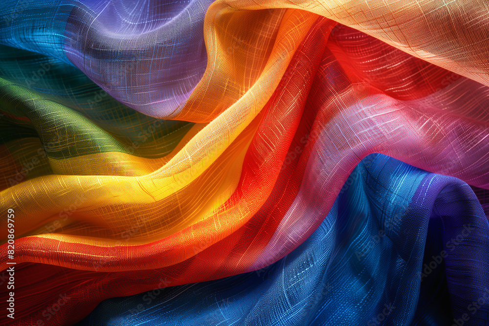 Close-up texture of the Pride flag, showing the weave and vibrant ...