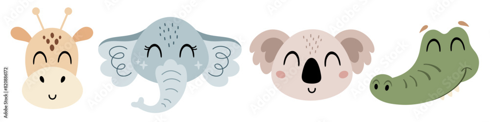 Jungle animal clipart. Animal faces clipart. Safari animal head clip ...